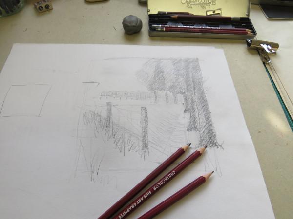 van schets naar schilderij een landschap in de polder